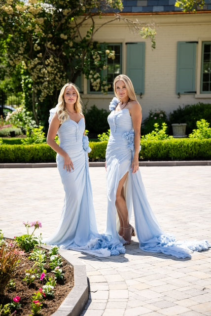 Esme Light Blue Silk Chiffon One Shoulder Gown – Robin Towle