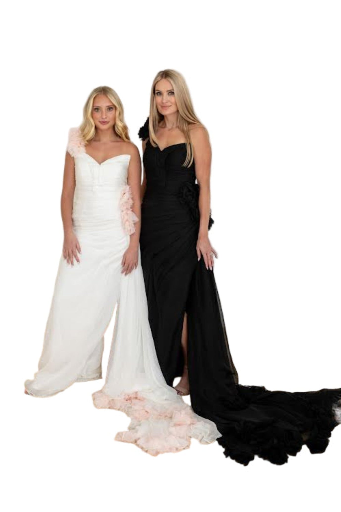 Esme White with Pink Detail Silk Chiffon One Shoulder Gown – Robin Towle